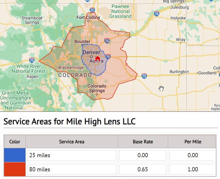 Service Area Map - Mile High Lens